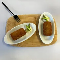 Chicken croquette (La de Corral - Gastrobar) with truffle and asparagus ...